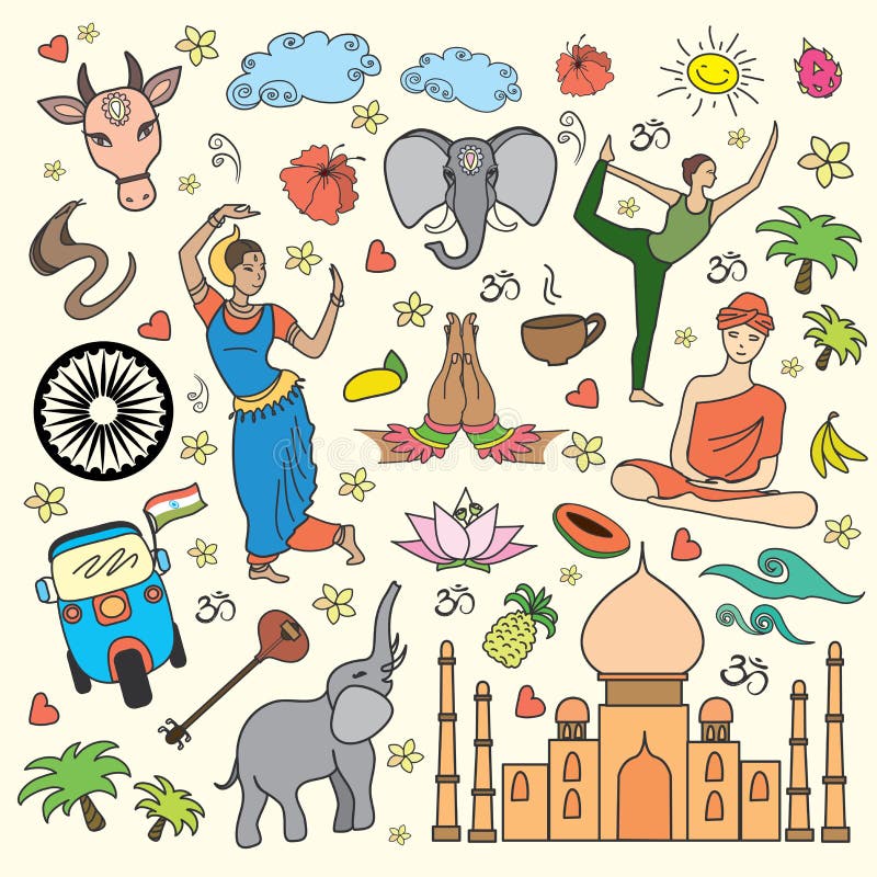Set of India cartoon icons stock vector. Illustration of country - 85969866