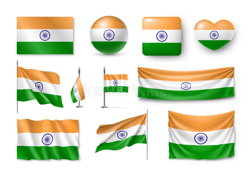 Set India Flags, Banners, Banners, Symbols, Flat Icon Stock Vector ...
