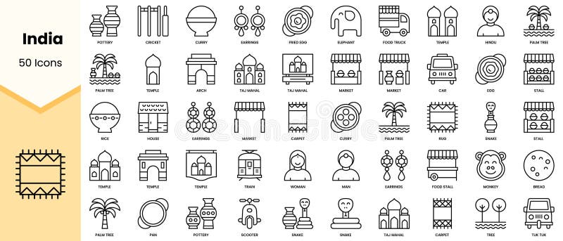 Set of India Icons. Simple Line Art Style Icons Pack Stock Vector ...