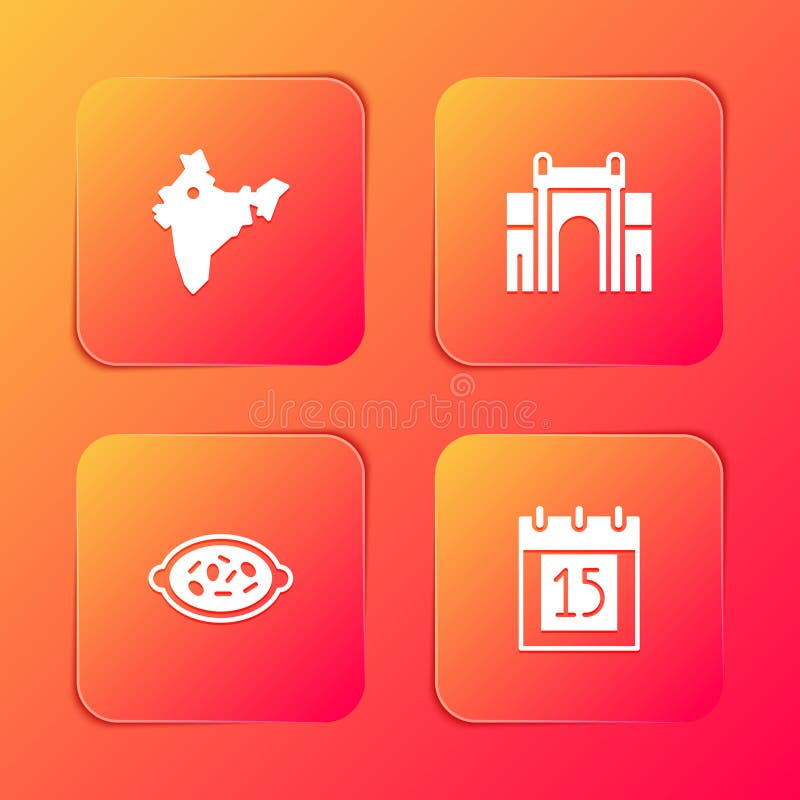 Set India Map, Gate in Delhi, Kheer Bowl and Independence Day Icon ...