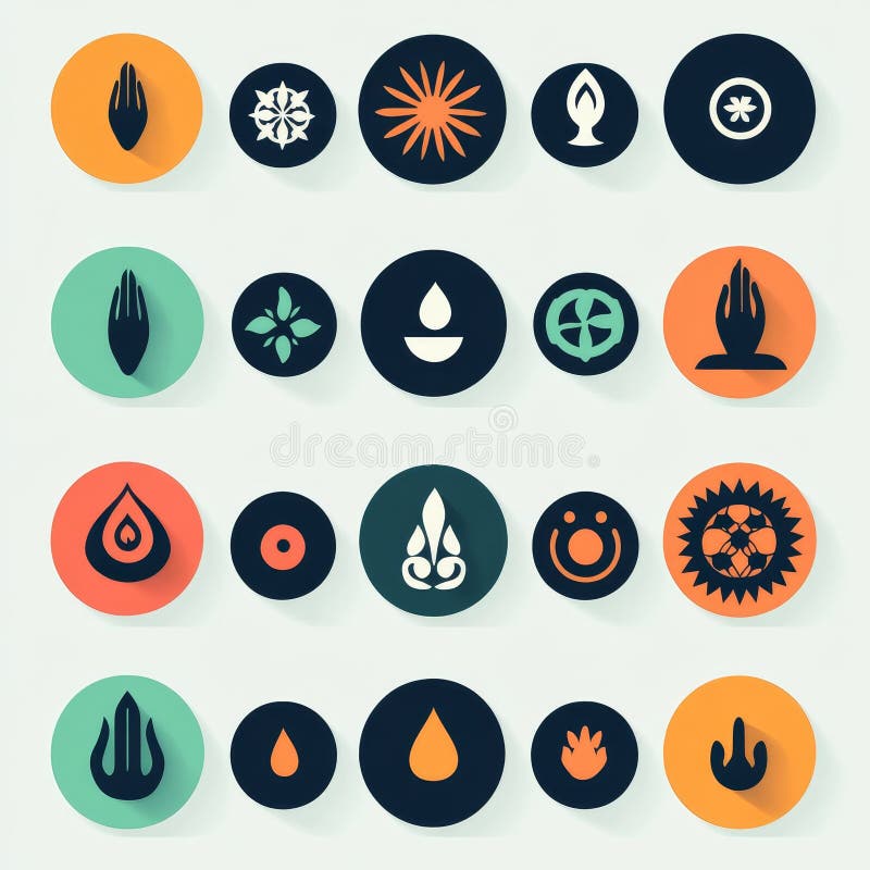 Set of Indian Flat Icons with Long Shadow. Vector Illustration Stock ...