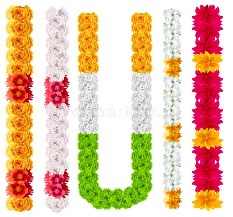 Flower Garland Mala Template Indian Ugadi Holiday Isolated on White ...