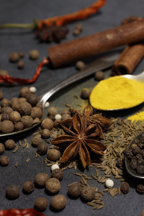 A Set of Indian Spices on a Dark Table Stock Photo - Image of gourmet ...