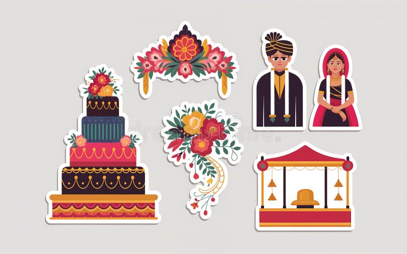Set of Indian Wedding Invitations Decorative Elements, Sticker Style ...