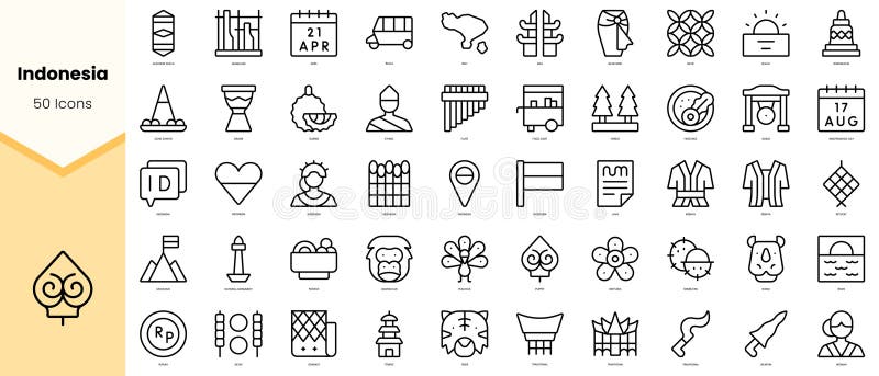 Set of Indonesia Icons. Simple Line Art Style Icons Pack Stock Vector ...