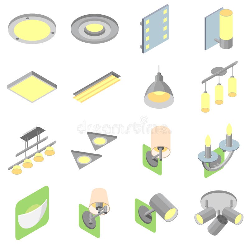 Set of Indoor Lights Icons in Isometric View Stock Vector ...