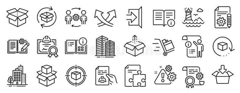 Set of Industrial Icons, Such As Construction Document, Open Box ...
