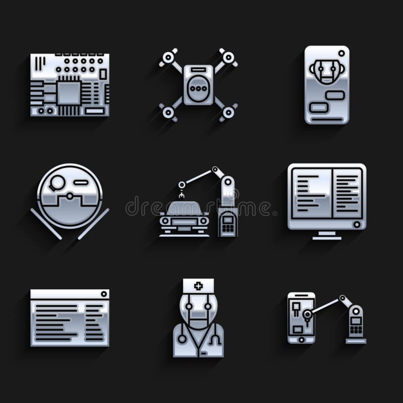 Set Industrial Machine Robotic Robot Arm Hand, Robot Doctor, Computer ... Set Industrial Machine Robotic Robot Arm Hand, Robot Doctor, Computer ...
