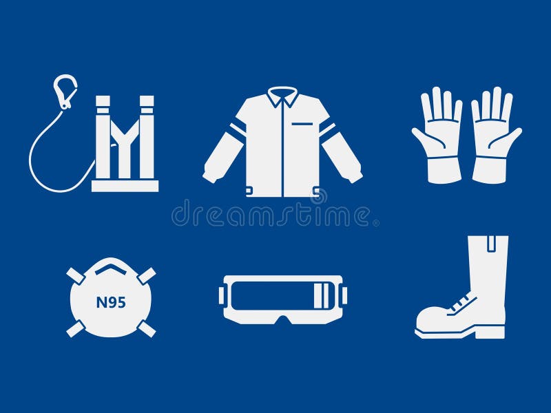Set of Industrial PPE Icon on Blue Background Stock Vector ...
