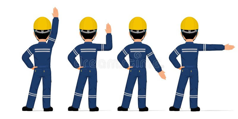 Set of Industrial Worker Raising Hand in Different Positions on White ...