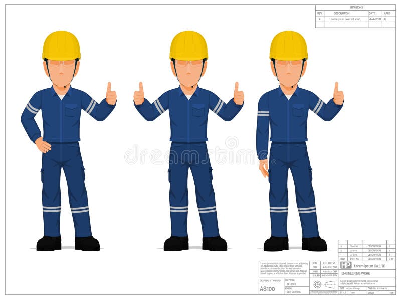 Set of Industrial Worker with Thumb Up Sign on White Background Stock ...