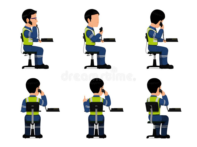 Set of Industrial Worker is Using Telephone Stock Vector - Illustration ...