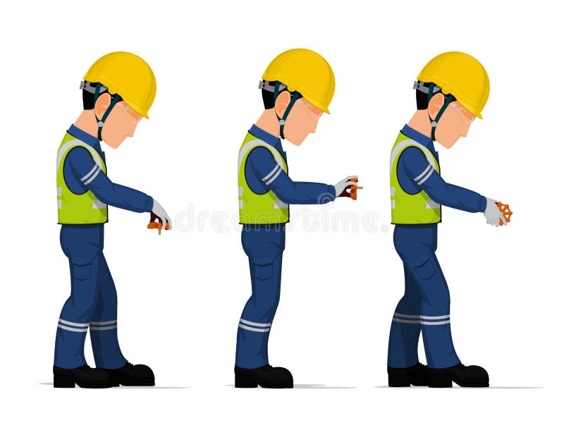 Set of Industrial Worker with Valve Handle on White Background Stock ...