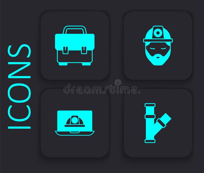 Set Industry Metallic Pipe, Toolbox, Builder and Worker Safety Helmet ...