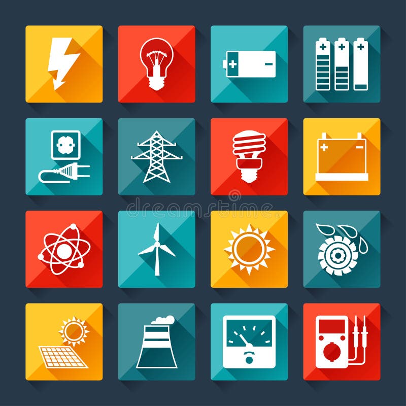 Set of Industry Power Icons in Flat Design Style Stock Vector ...