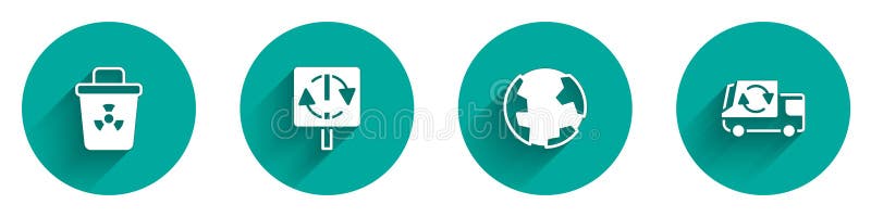 Set Infectious Waste, Recycle Symbol, Earth Globe and Garbage Truck ...
