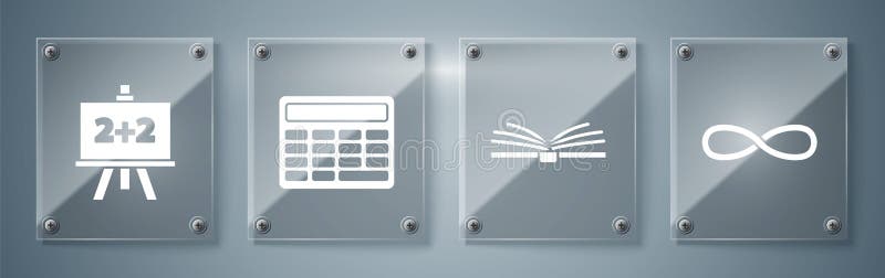 Set Infinity, Open Book, Calculator and Chalkboard. Square Glass Panels ...