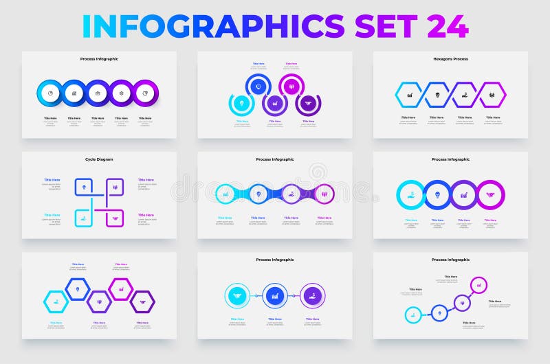 Set of Infographic Business Process Charts for Presentations, Data ...