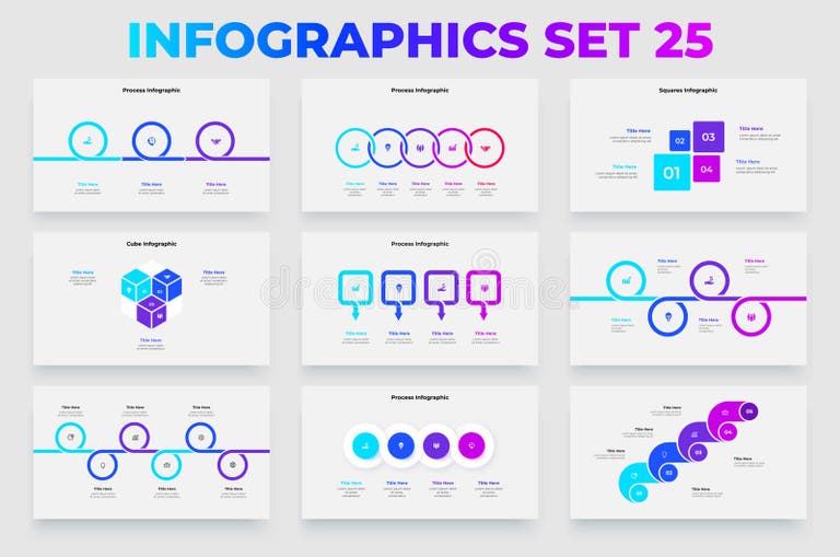 Set of Infographic Business Process Charts for Presentations, Data ...