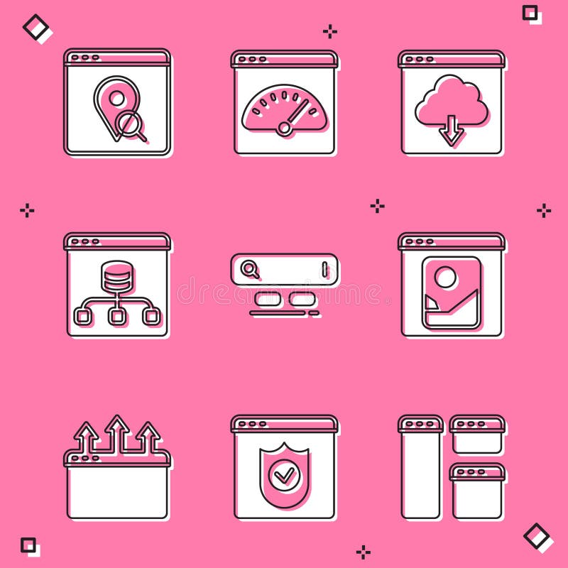 Set Infographic of City Map, Digital Speed Meter, Cloud Download, Server, Data, Search Engine ...