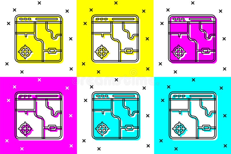 Set Infographic of City Map Navigation Icon Isolated on Color ...