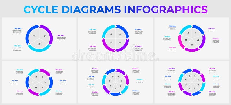 Set of Infographic Cycle Diagrams with 3, 4, 5, 6, 7 and 8 Options ...