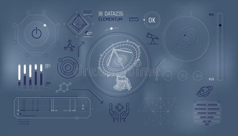 Set of Infographic Elements about Radio Astronomy and Space Observation ...