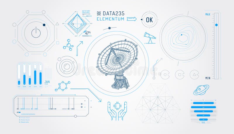 Set of Infographic Elements about Radio Astronomy and Space Observation ...