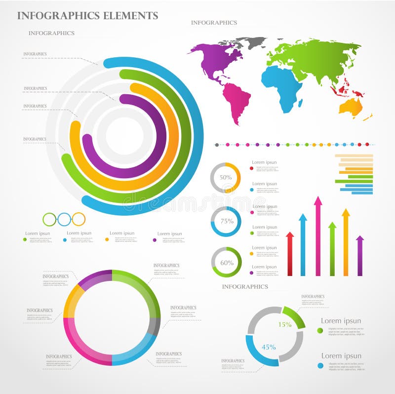 World Map and Pie Chart Data Visualization Vector Infographics Stock ...