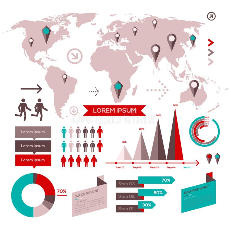 Set of Infographic Elements with World Map Stock Vector - Illustration ...