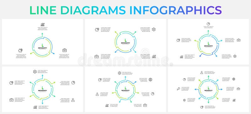 Set of Infographic Outline Cycle Diagrams with 3, 4, 5, 6, 7 and 8 ...