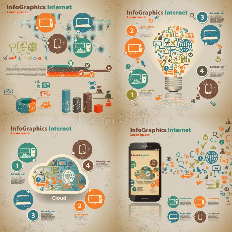 Set Infographic on the Topic of Digital Technology in Vintage Stock ...