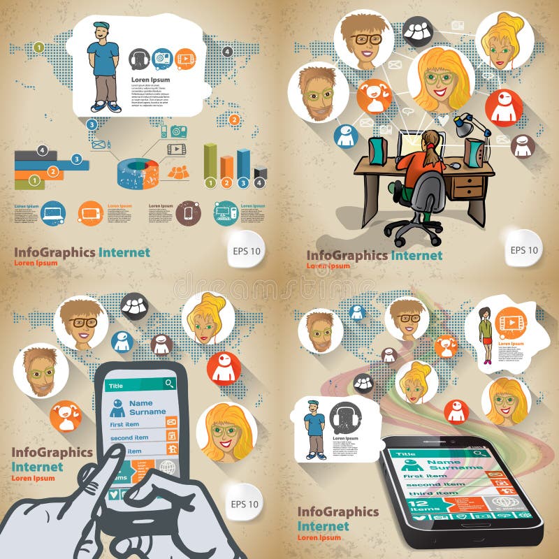 Set Infographic on the Topic of Digital Technology in Vintage Stock ...