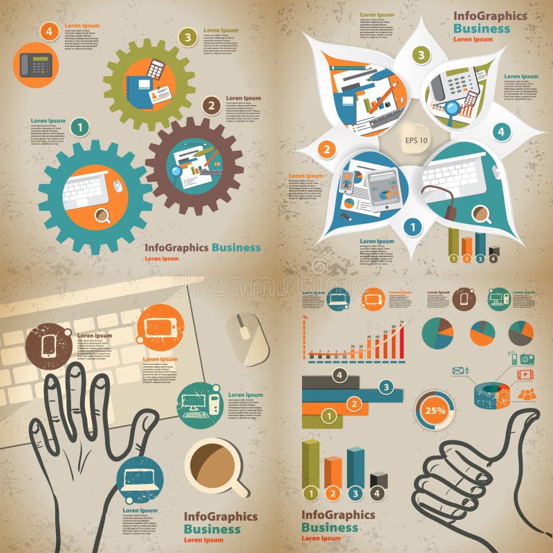 Set Infographic on the Topic of Digital Technology in Vintage Stock ...