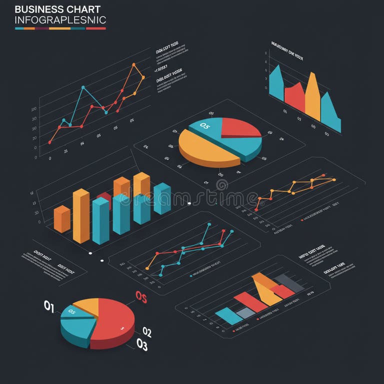 A Set of Infographics and Charts on a Dark Background, Showcasing ...