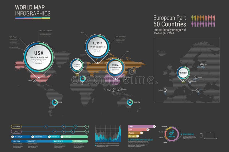 Set of Infographics Elements - World Map, Diagrams Templates. Stock ...