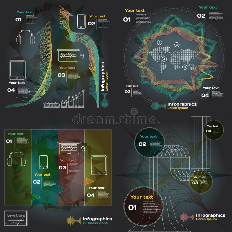 Set of Infographics with Sound Waves on Dark Background Stock Vector ...