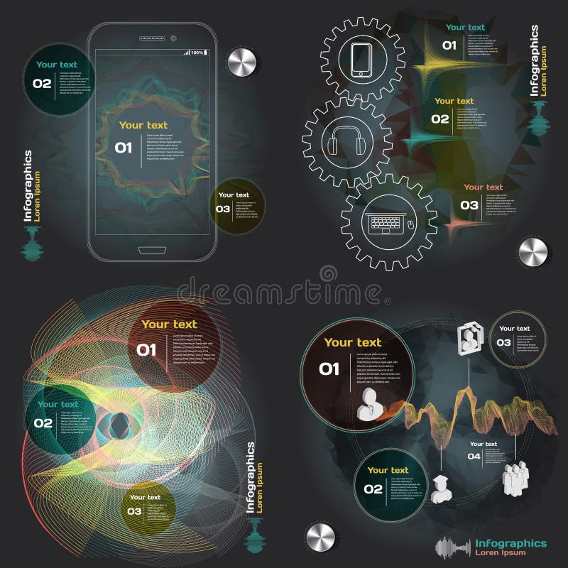 Set Infographics with Sound Waves on a Dark Background Stock Vector ...