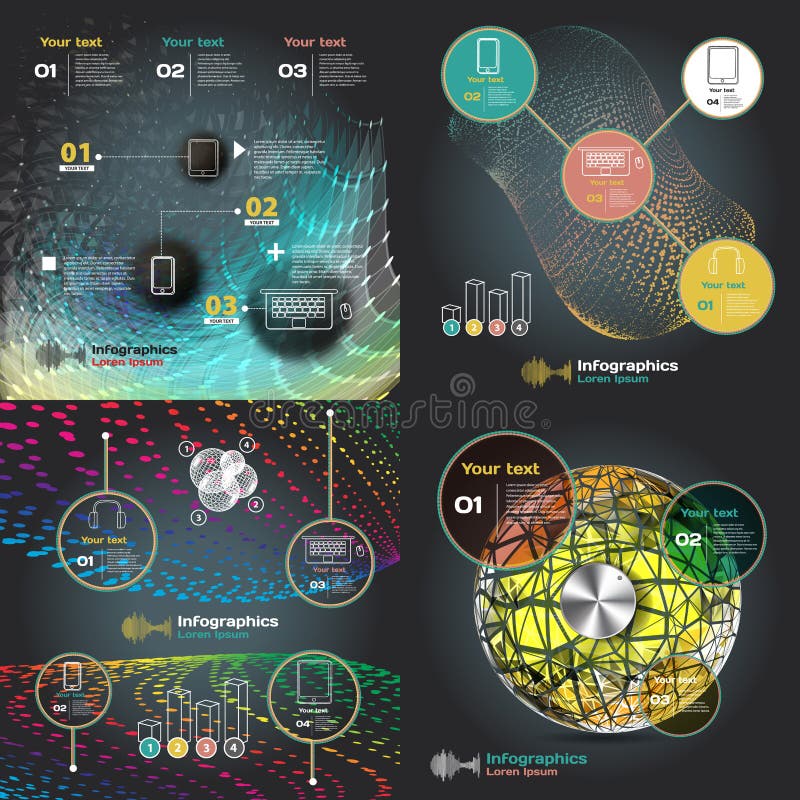 Set Infographics with Sound Waves on a Dark Background Stock Vector ...