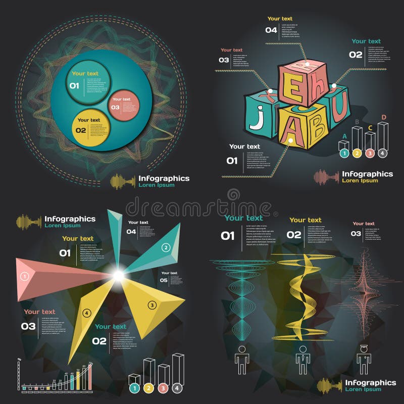Set Infographics with Sound Waves on a Dark Background Stock Vector ...