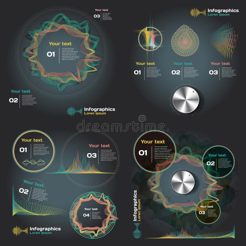 Set Infographics with Sound Waves on a Dark Background Stock Vector ...