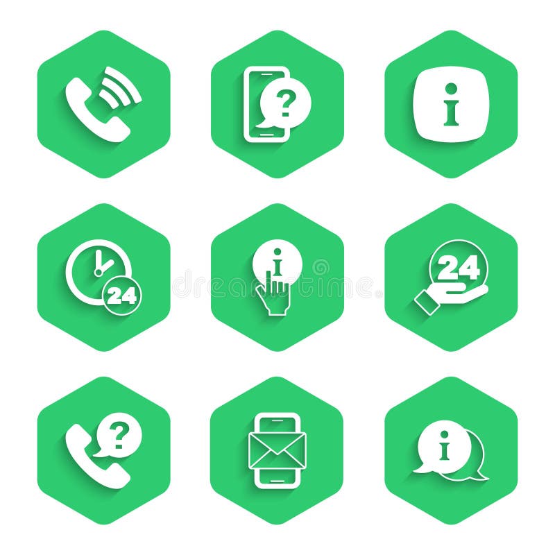 Set Information, Mobile and Envelope, Telephone 24 Hours Support, Clock ...