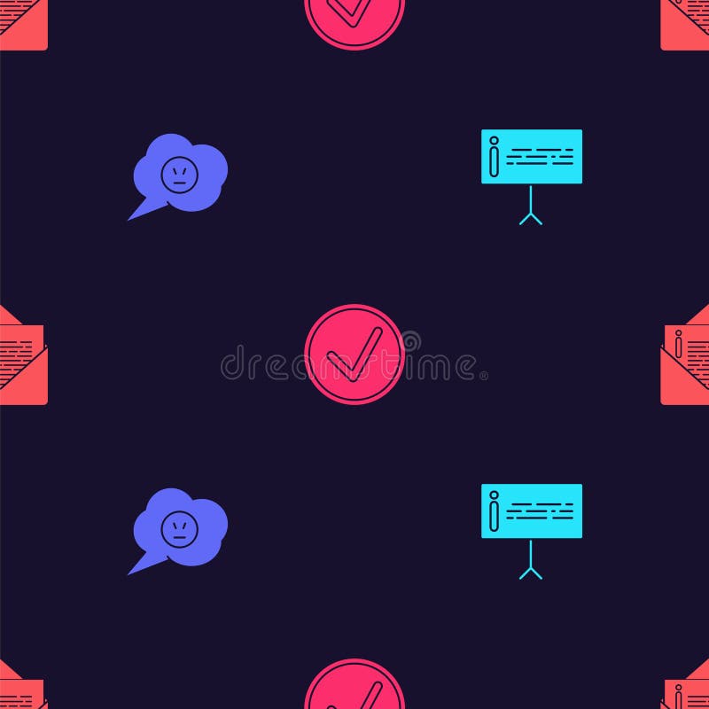 Set Information, Speech Bubble with Angry Smile, Check Mark in Circle ...