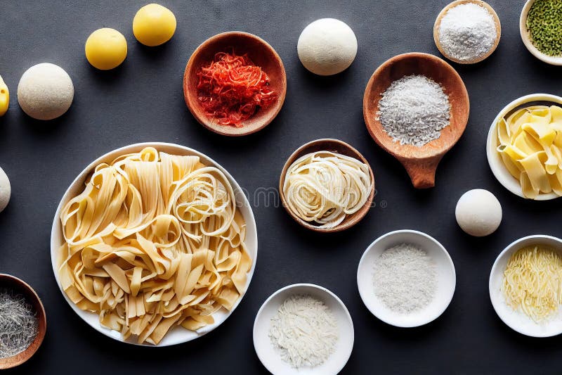 Set of Ingredients for Making Homemade Pasta and Sapaghetti. Stock ...