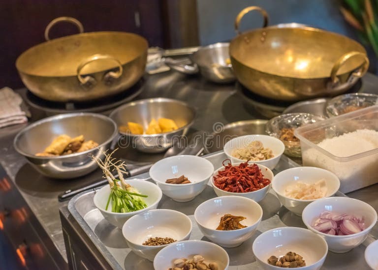 Set of Ingredients for Thai Cuisine Cooking Classes Stock Image - Image ...