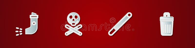 Set Inhaler, Bones and Skull, Cigarette and Trash Can Icon. Vector ...