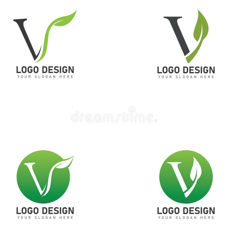 Set of Initial Letter V with Leaf Logo Design Vector Icon Stock ...