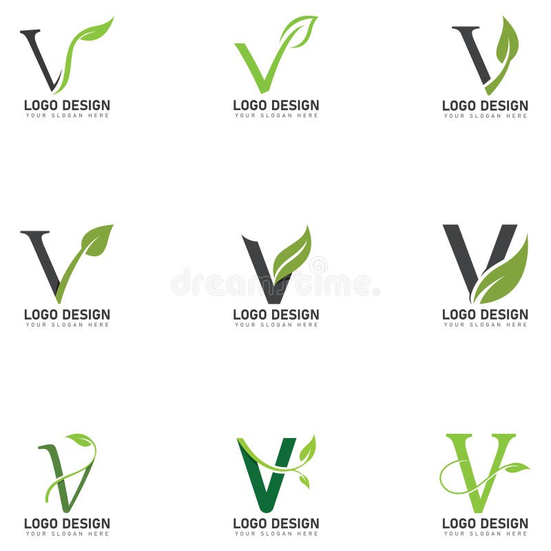 Set of Initial Letter V with Leaf Logo Design Vector Icon Stock ...