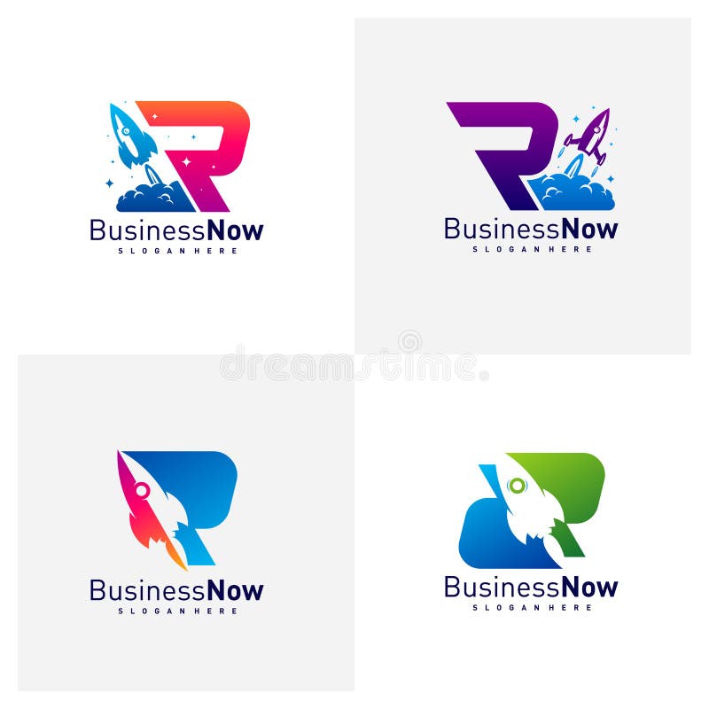 Set of Initial R with Rocket Logo Design Vector Template, Illustration ...