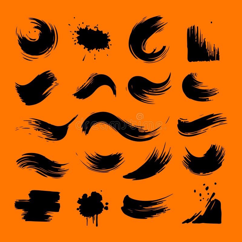 Set of Ink Brush Stroke Silhouettes in Various Shapes and Sizes Stock ...